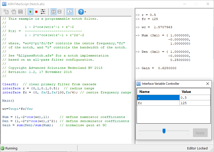 ASN Filter Designer: Digital filter design software DSP experimentation