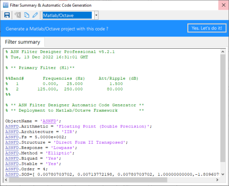 How to export designed IIR/FIR filters to Matlab - ASN Home